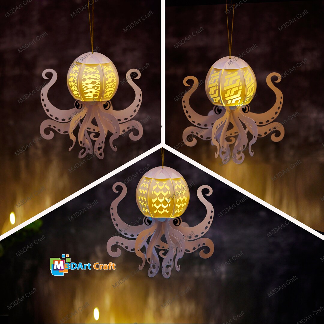Set 3 Octopus Lantern PDF, SVG, Studio Templates - DIY Fish Paper ...