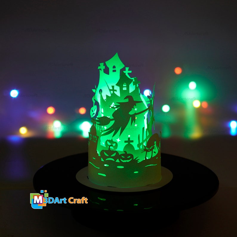 PDF SVG Templates Halloween Paper Cut Lamps Flying Witch - Etsy