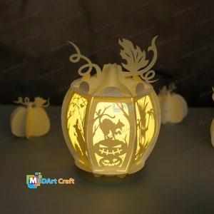 Witch in Pumpkin Lanterns Shadow Box SVG for Cricut Projects Diy ...