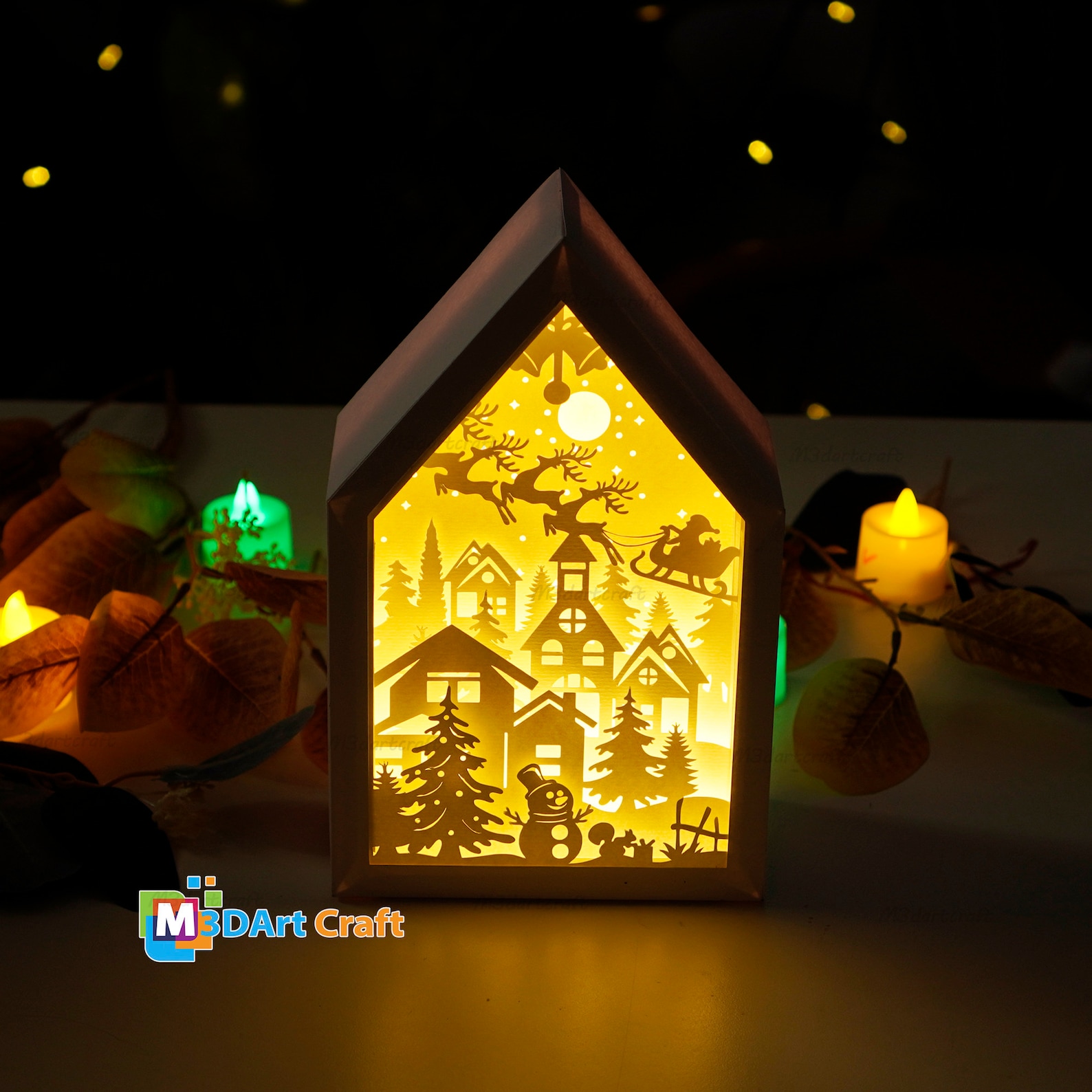 Paper Lanterns Christmas Shadow Box Santa Claus Reindeer Rides - Etsy