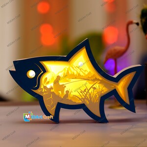 Fishing SVG Cut Files - Fish Lantern Shadow Box Pdf, Svg Light Box for ...