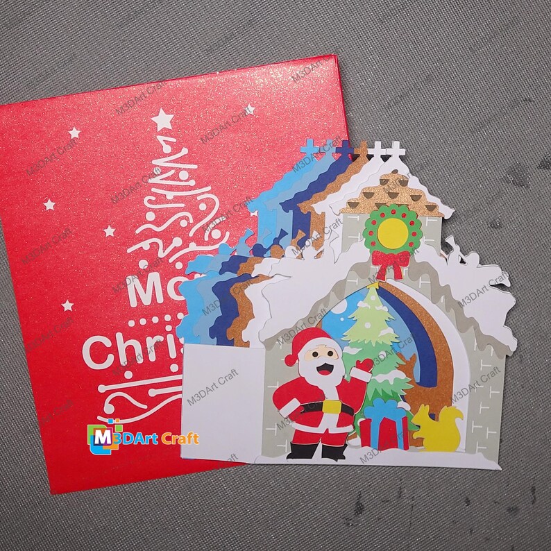 Pack 4 Christmas 3D Pop-up Card Templates, Nativity Scene, Santa Church ...
