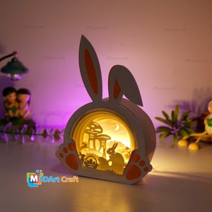 Rabbit Family in Bunny Lanterns Shadowbox, Easter Lightbox PDF, SVG for ...