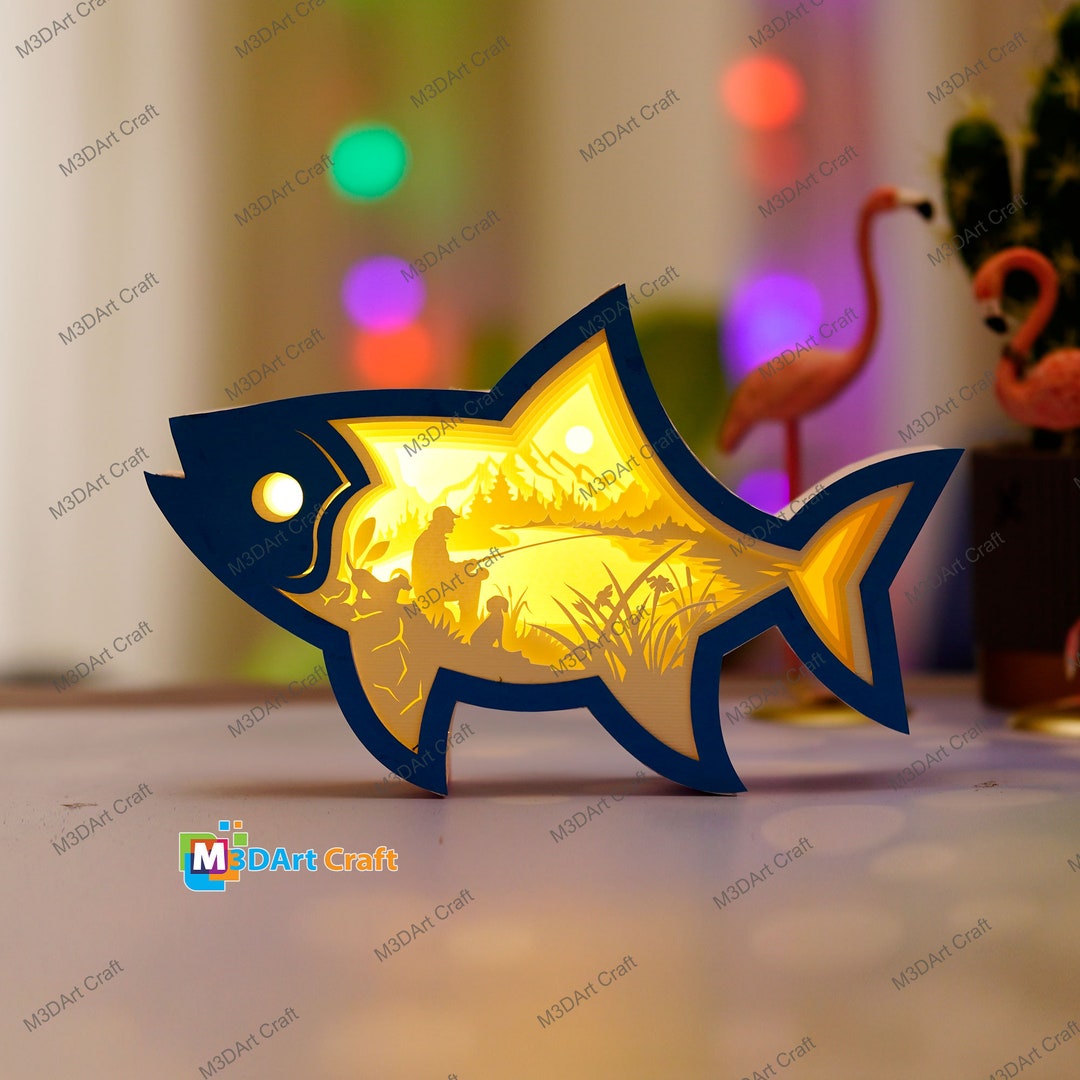 Fishing SVG Cut Files - Fish Lantern Shadow Box Pdf, Svg Light Box for ...