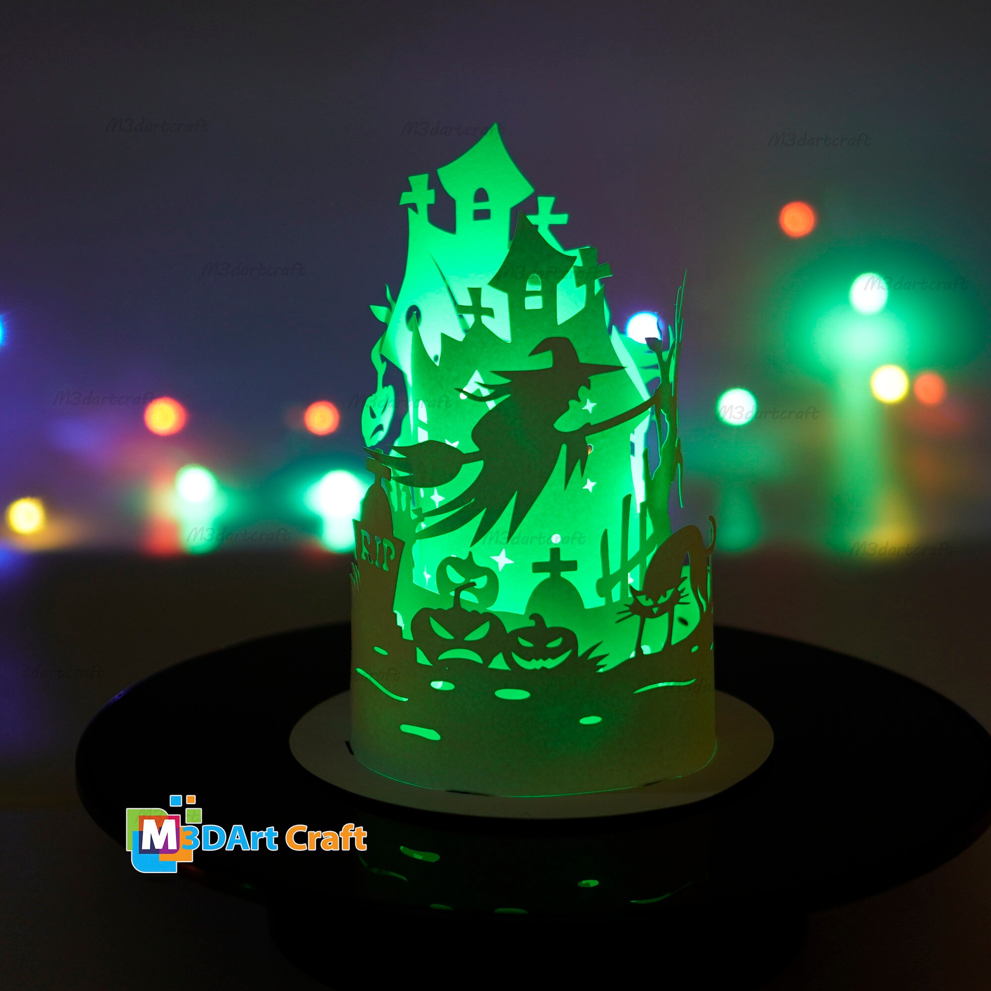 PDF, SVG Templates Halloween Paper Cut Lamps - Flying Witch Lanterns ...