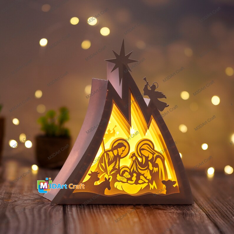 Holy Family Lantern Shadow Box SVG - DIY Nativity Scene Lightbox SVG ...