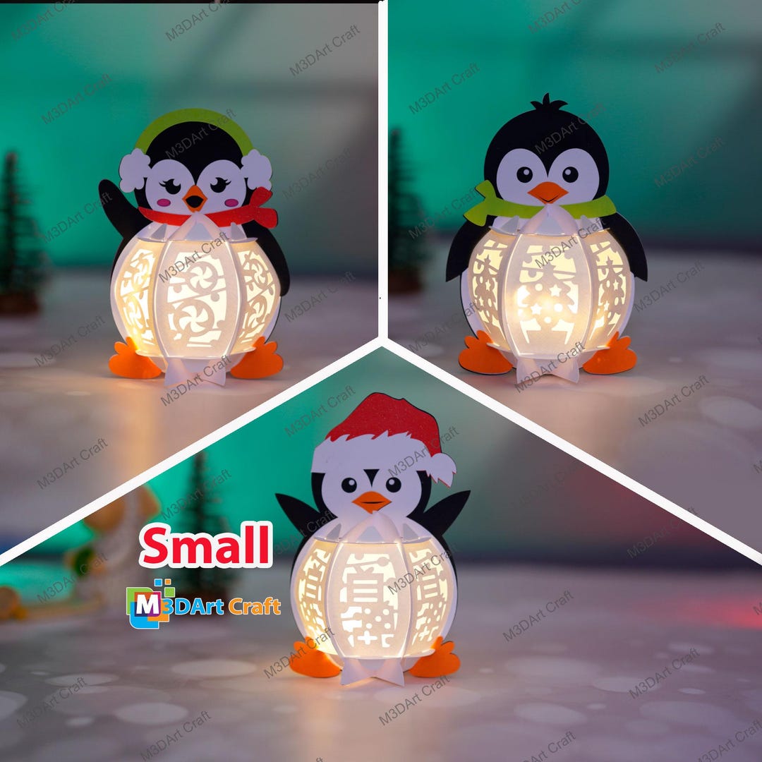 Pack 3 Small Penguin Lantern PDF, SVG, Studio Templates, Svg for Cricut ...