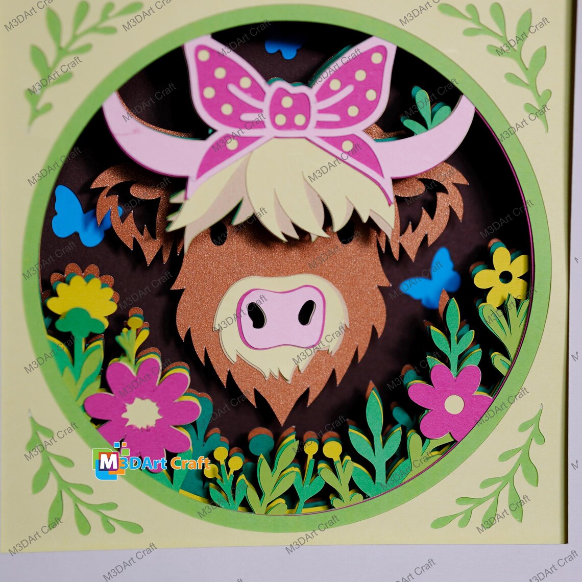 3D Highland Cow Shadow Box SVG, PDF, Studio Template, Farm Shadow Box ...