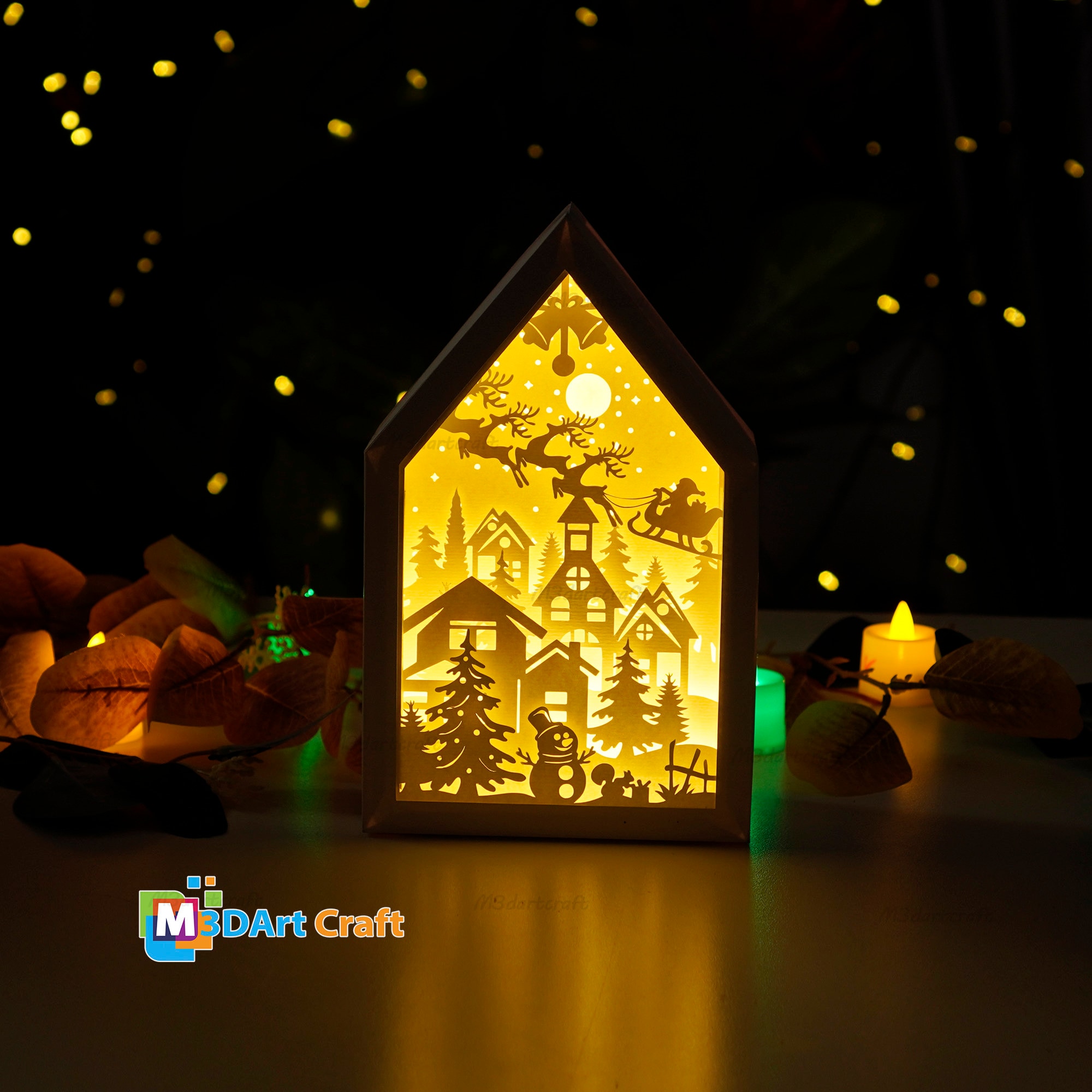 Paper Lanterns Christmas Shadow Box Santa Claus Reindeer Rides - Etsy