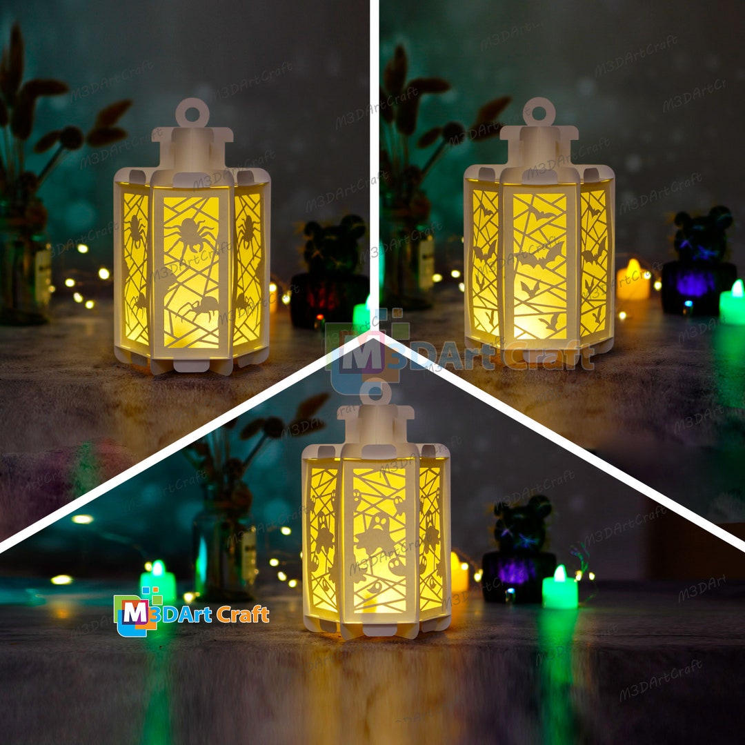 Combo 3 Hexagon Lantern SVG for Cricut Projects Diy Halloween Lantern ...