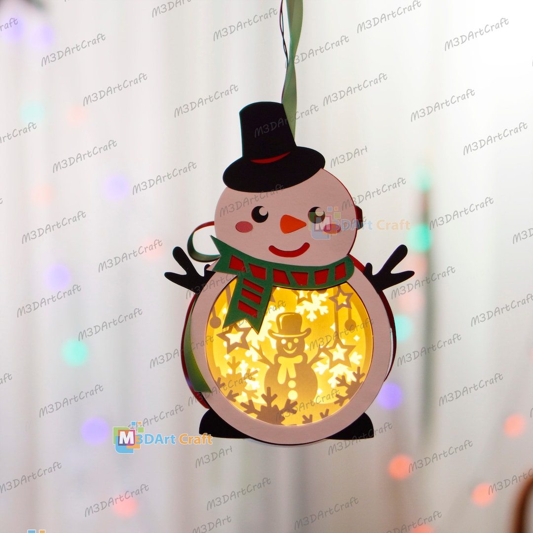 Snowman Lantern Hanging SVG Template - Snowman Shadow Box - Christmas ...