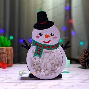 Snowman Lantern Hanging SVG Template - Snowman Shadow Box - Christmas ...