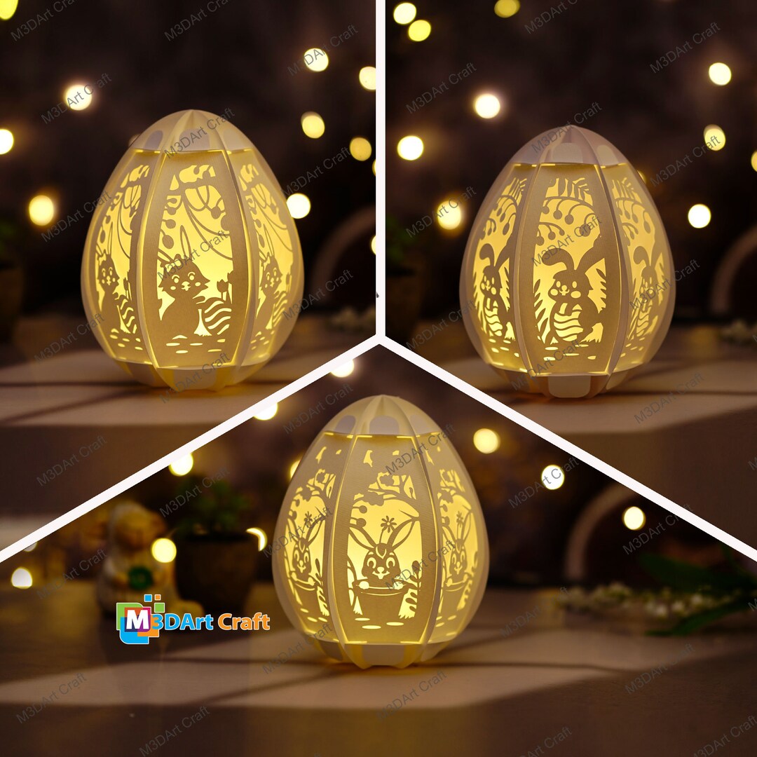 Pack 3 Bunny Easter Egg Lantern SVG, PDF, Studio Template for DIY ...