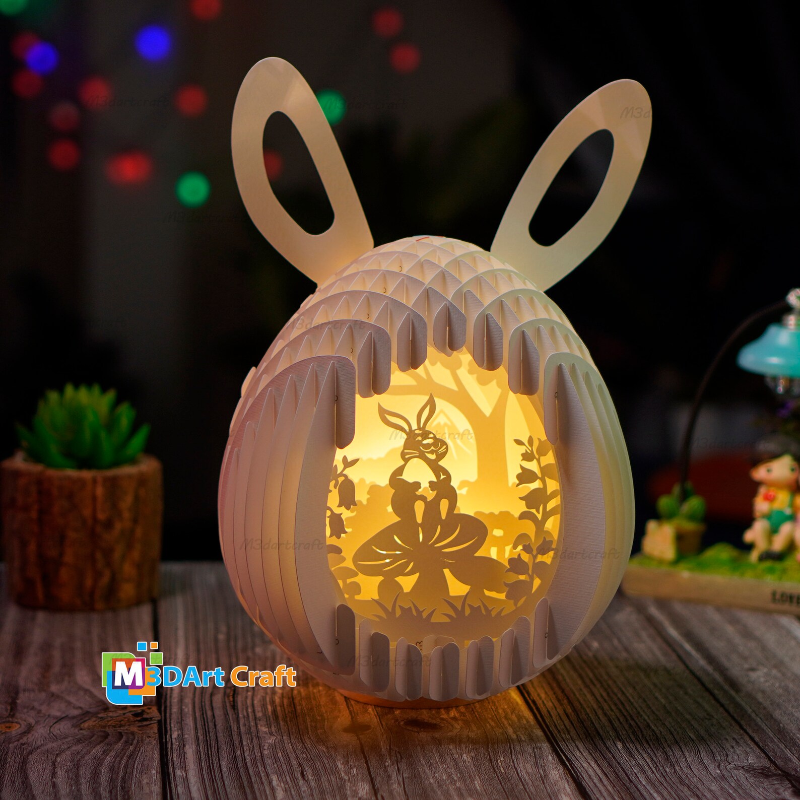 PDF, SVG, Studio Template Rabbit Holding Egg in Easter Bunny Eggs Pop ...