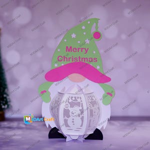 Christmas Gnome Lantern SVG, Studio, PDF Template - DIY Gnome Paper ...