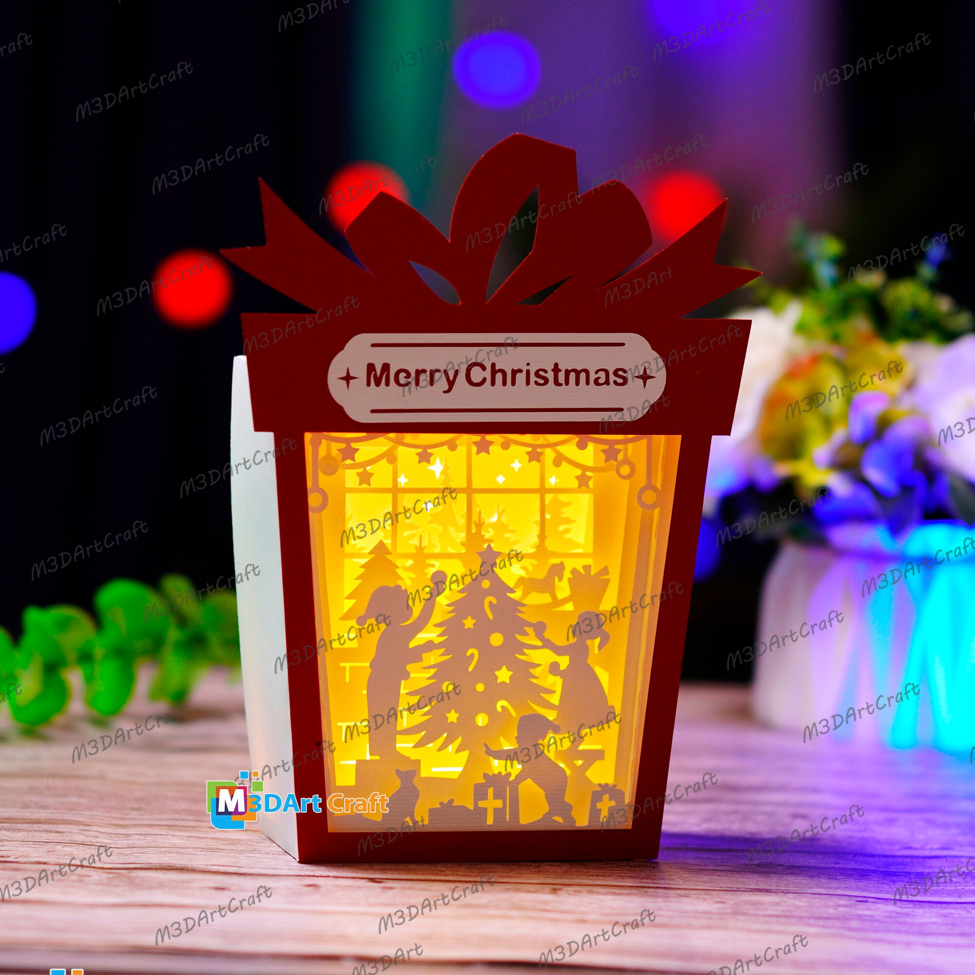 Pack 3 Christmas Gift Box Lanterns Shadow Box SVG Templates - DIY ...