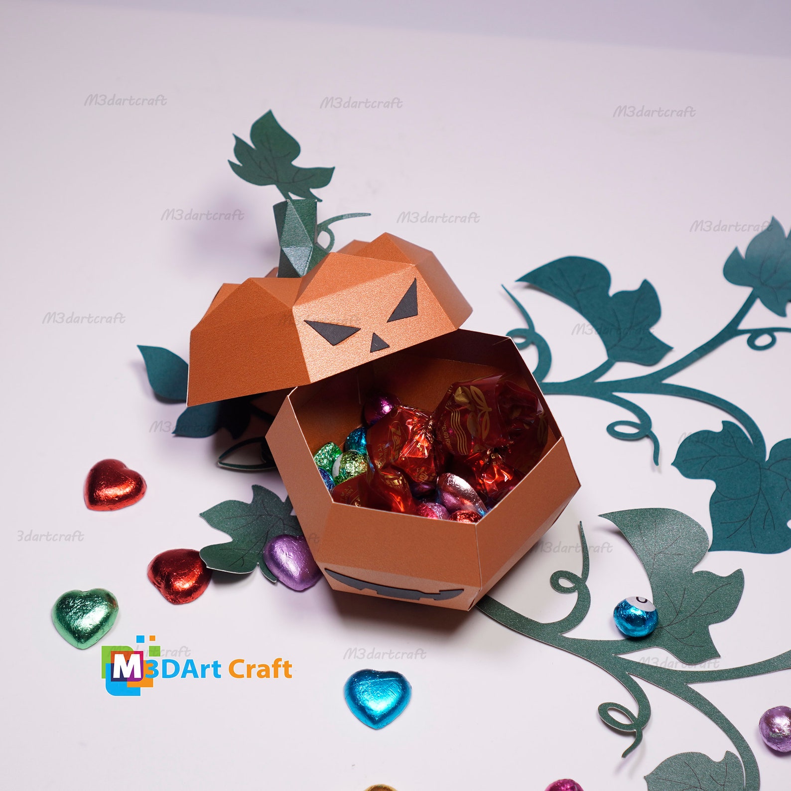 Pumpkin Candy Box SVG, Halloween Papercraft Template (PDF, Silhouette ...