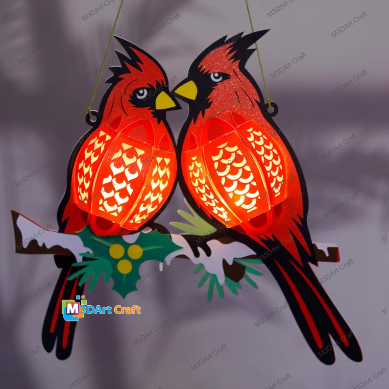 Couple Cardinal Bird Lantern PDF, SVG, Studio Templates - DIY Cardinal ...