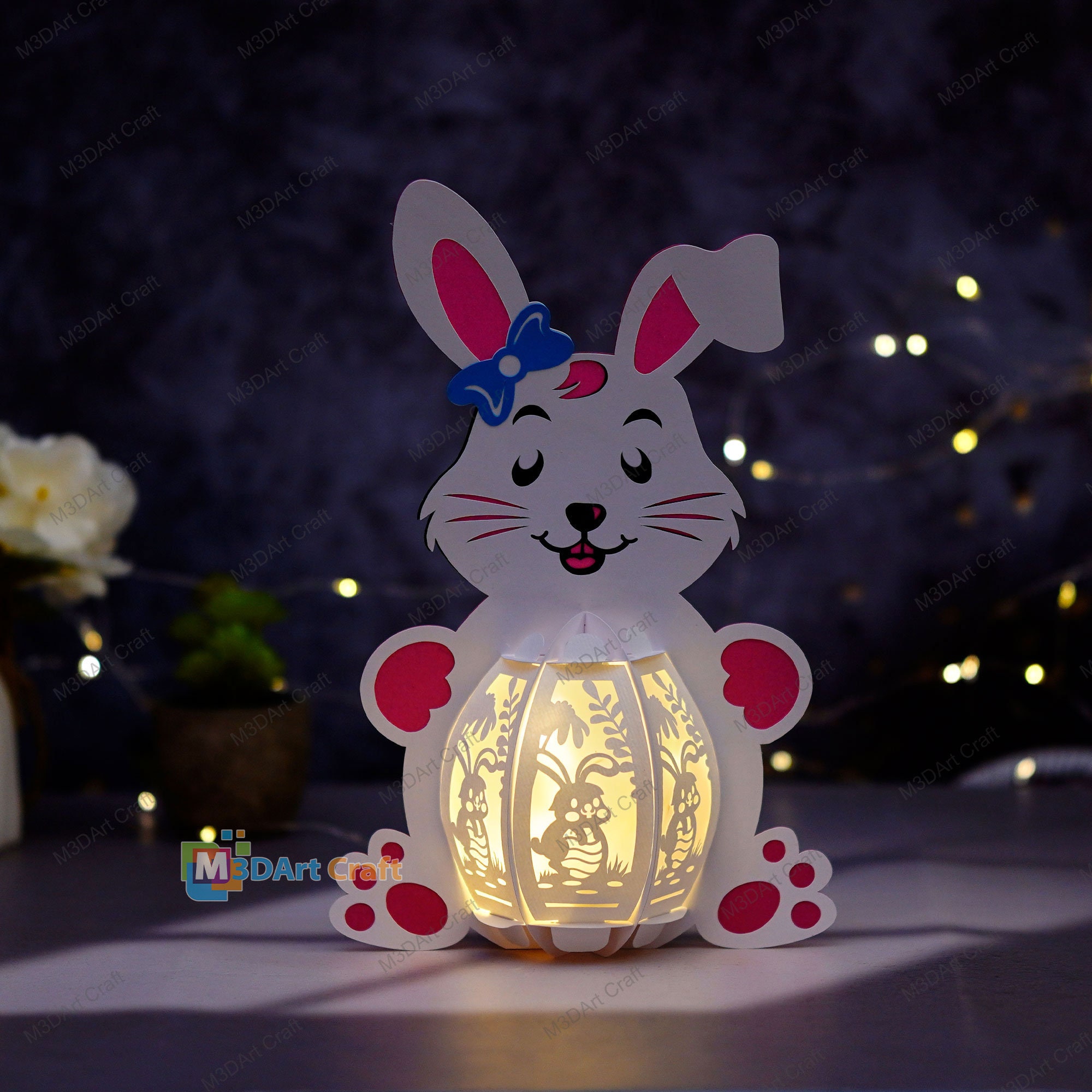 Pack 3 Bunny Lantern PDF, SVG, Studio Template - Bunny Easter Egg ...