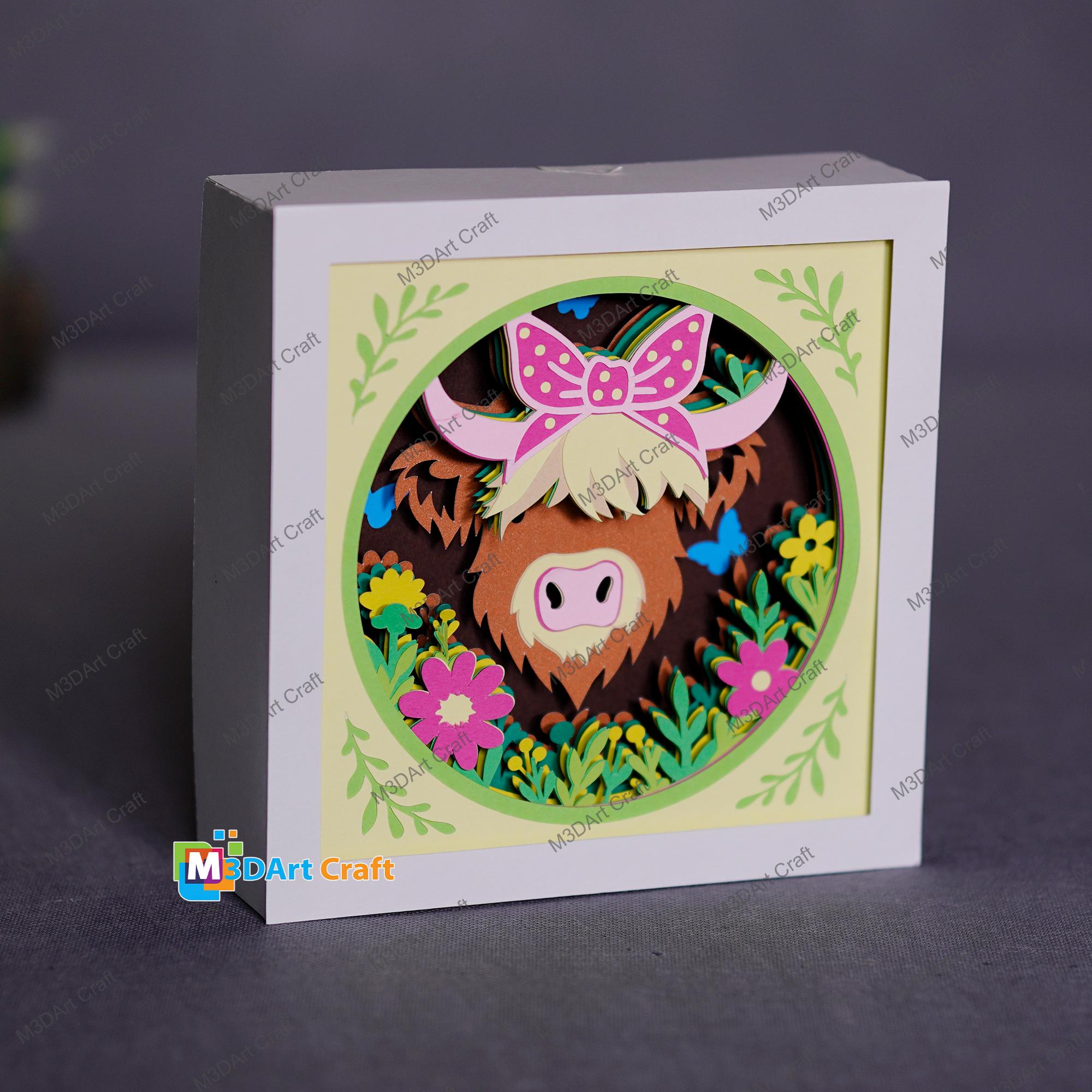 3D Highland Cow Shadow Box SVG, PDF, Studio Template, Farm Shadow Box ...