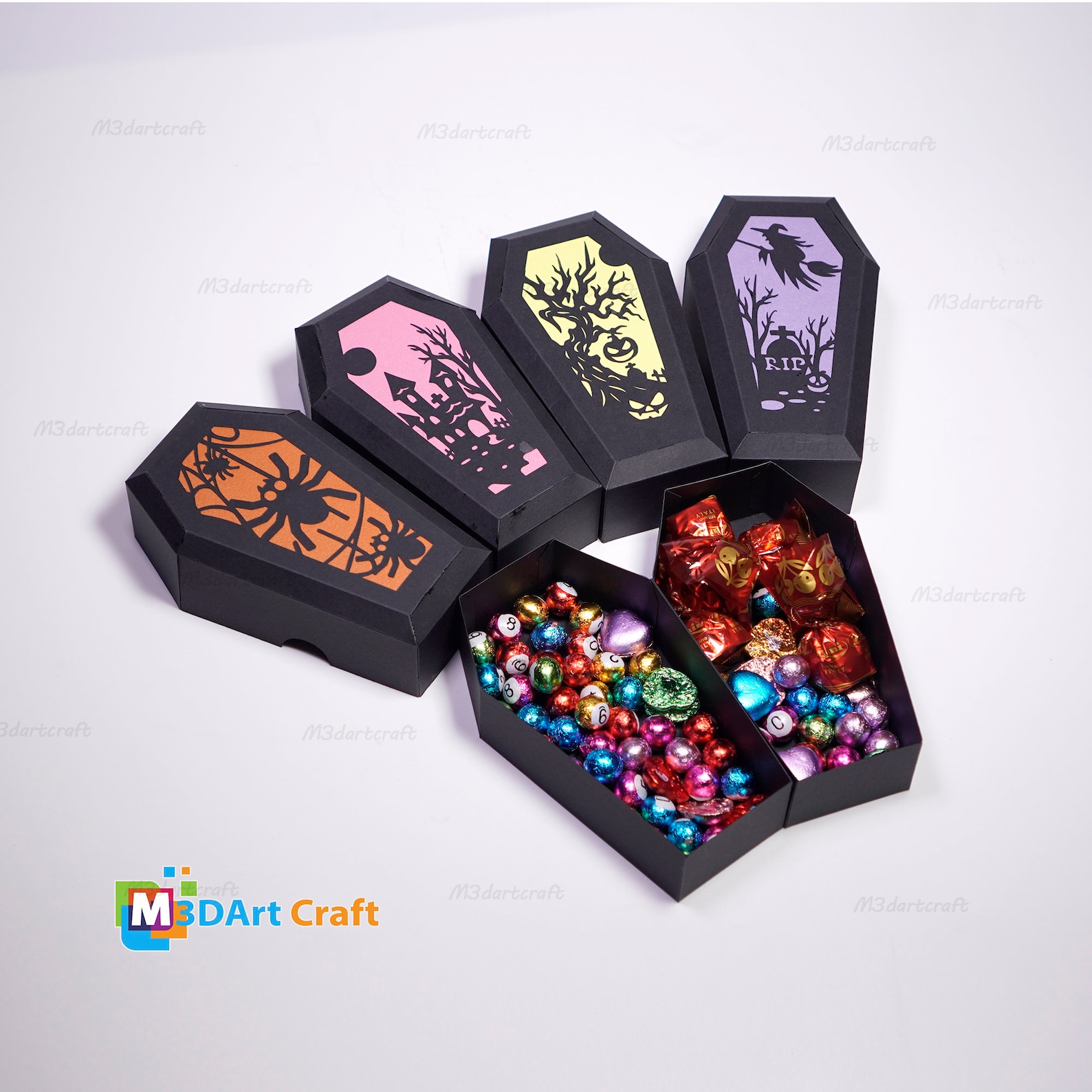 Pack 4 Coffin Box SVG, Silhouette Studio Templates Creating Halloween ...
