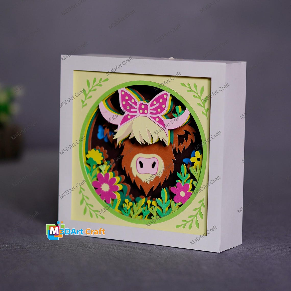3D Highland Cow Shadow Box SVG, PDF, Studio Template, Farm Shadow Box ...