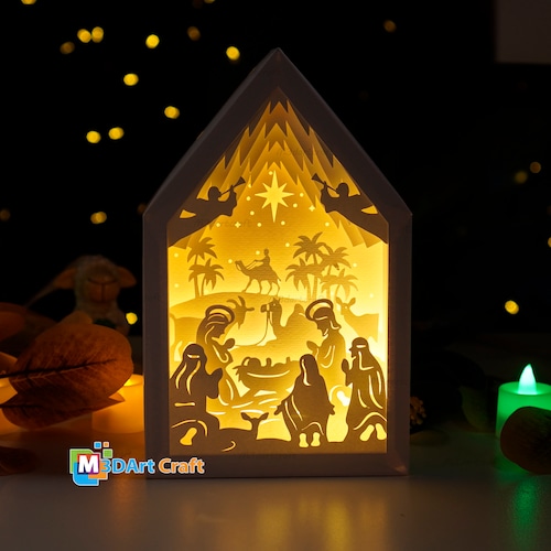 Nativity Scene Christmas Tree Shadow Box Paper Cut Lamp - Etsy