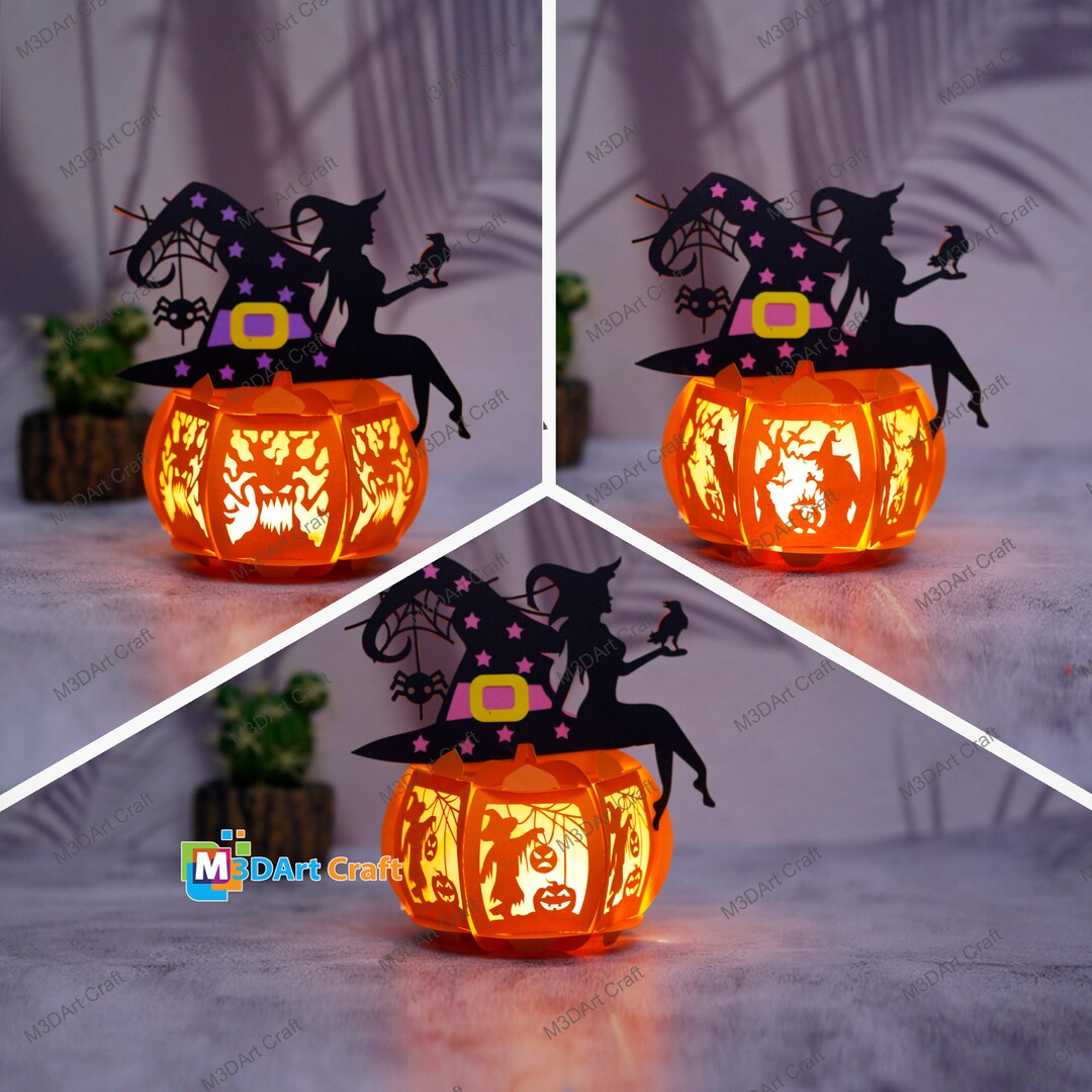 Set 3 Witch Pumpkin Lantern PDF, SVG Templates for Cricut Project ...
