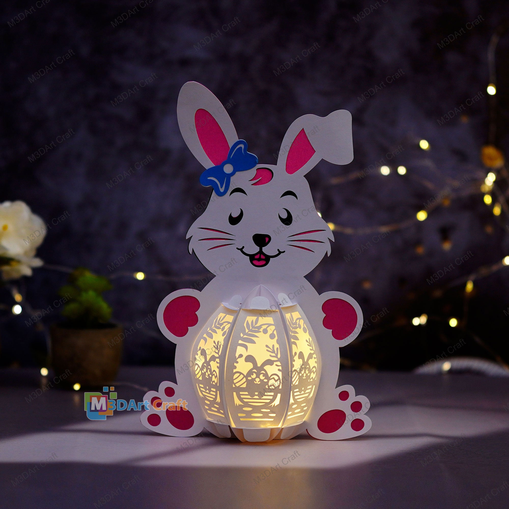 Pack 3 Bunny Lantern PDF, SVG, Studio Template - Bunny Easter Egg ...