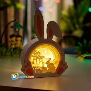 Rabbit Family in Bunny Lanterns Shadowbox, Easter Lightbox PDF, SVG for ...