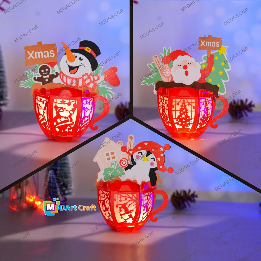 Pack 3 Christmas Hot Cocoa Lantern PDF, SVG, Studio Templates DIY ...