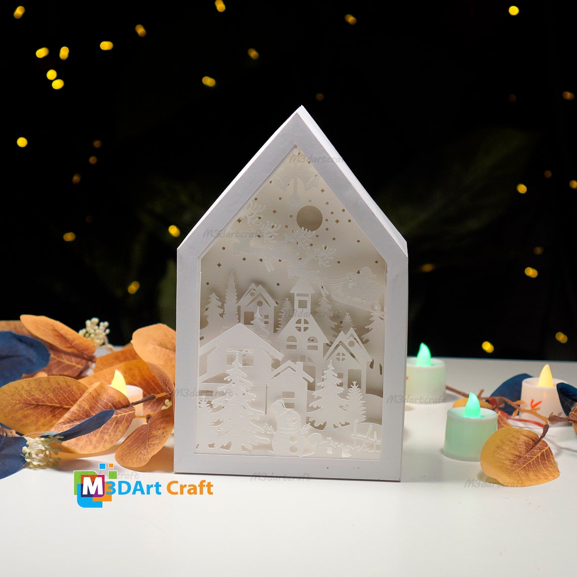 Paper Lanterns Christmas Shadow Box Santa Claus Reindeer Rides - Etsy