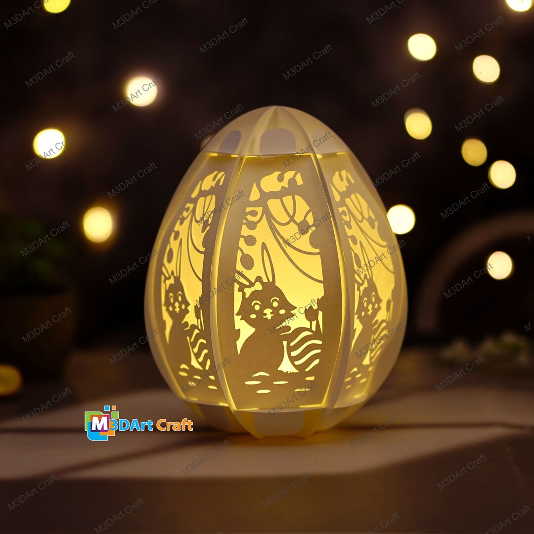 Bunny Easter Egg Lantern SVG, PDF, Studio Template for DIY Easter Egg ...
