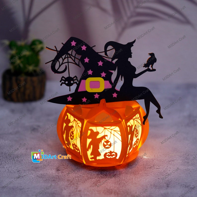 Witch Pumpkin Lantern PDF, SVG Templates for Cricut Project - Paper ...