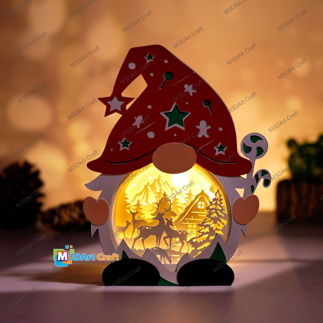 Deer Family Scene Gnome Lantern Shadow Box SVG Light Box for Cricut ...