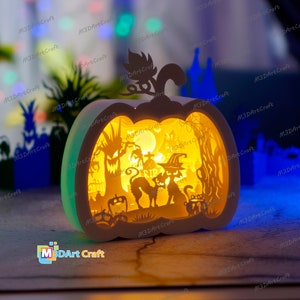 Black Cat Pumpkin Shadow Box, Pumpkin Lantern SVG for Creating Pumpkin ...