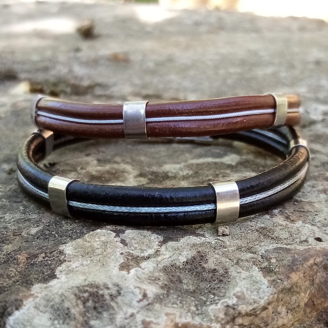 Handmade Leather Men's Bracelets Personalized Leather Double Cord ...