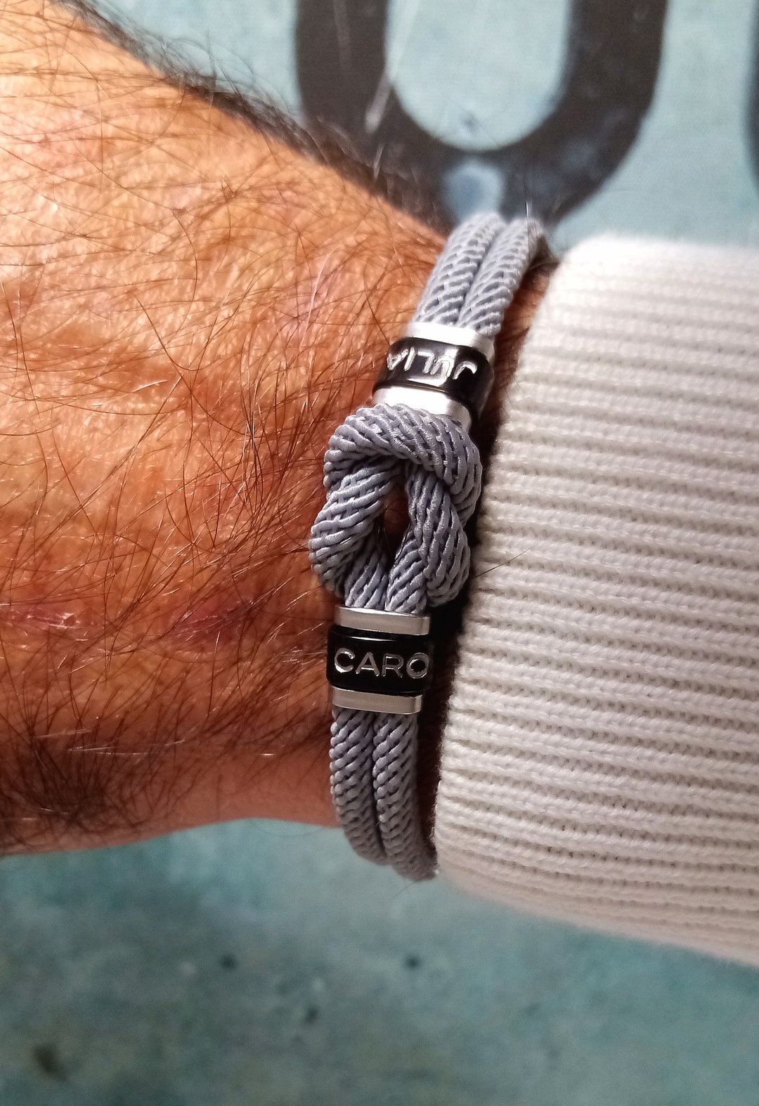 Bracelet gravé pour homme en corde, nœud marin, gravure acier ...