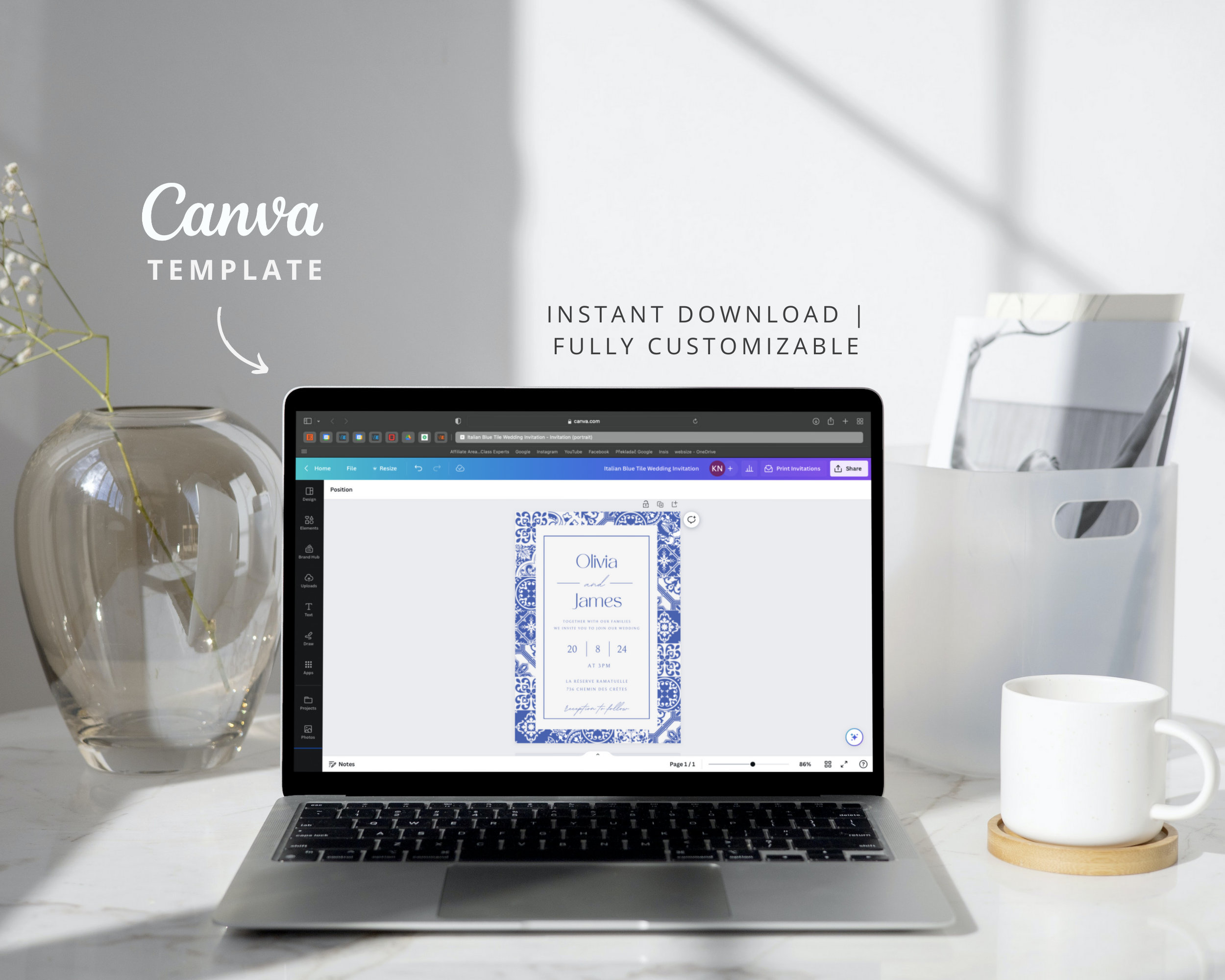 Italian Blue Tile Wedding Invitation | Mediterranean | Amalfi Coast ...