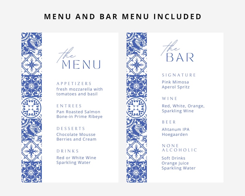 Italian Blue Tile Menu Set | Mediterranean | Amalfi Coast | Positano ...