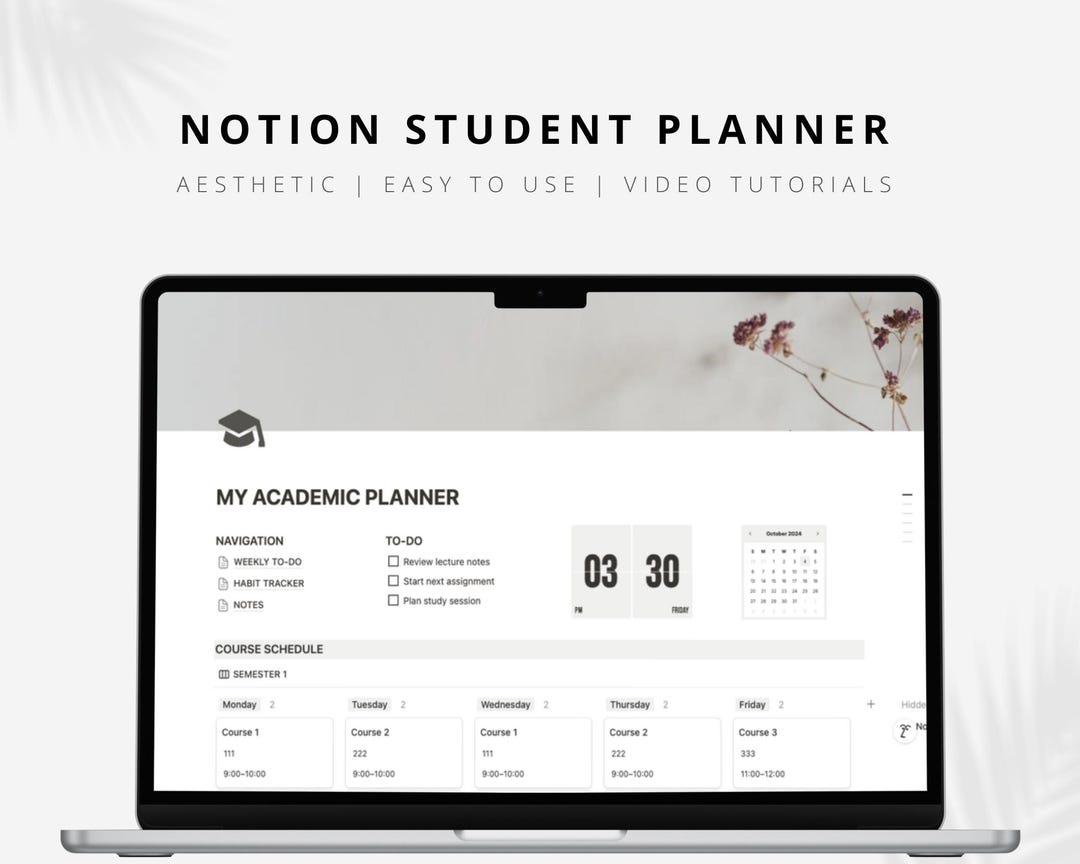 Notion Student Planner Template Notion University Template Academic Notion Template School ...