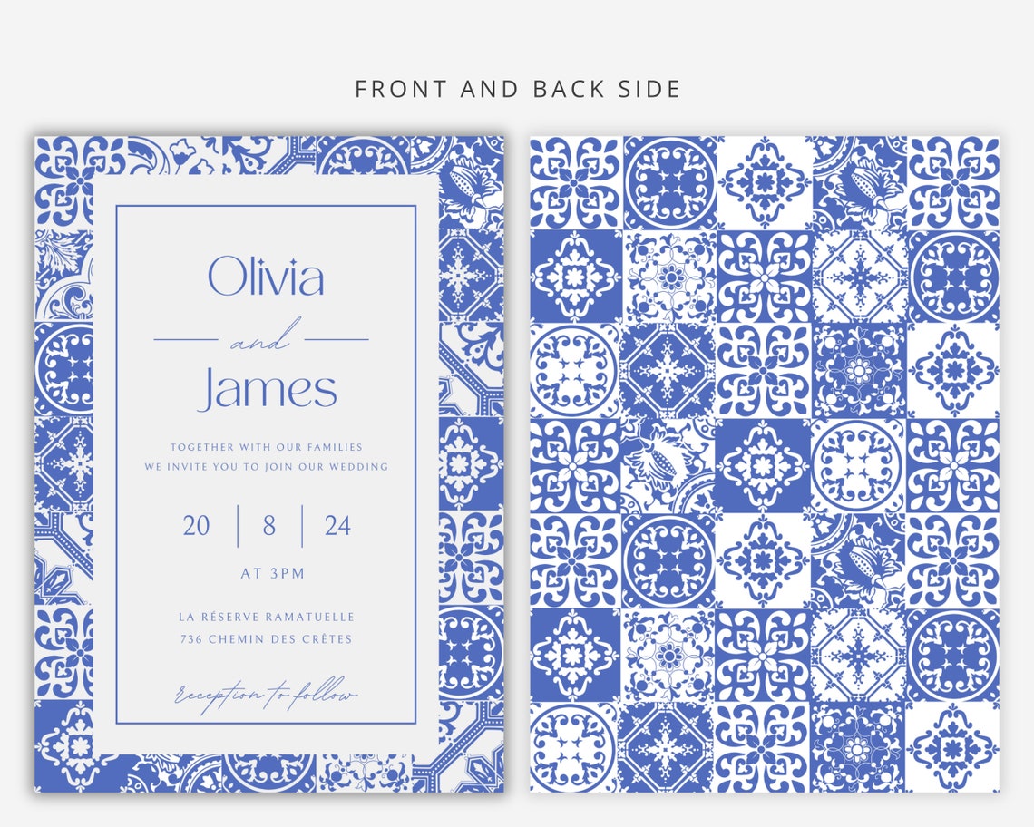 Italian Blue Tile Wedding Invitation Mediterranean Amalfi Coast ...