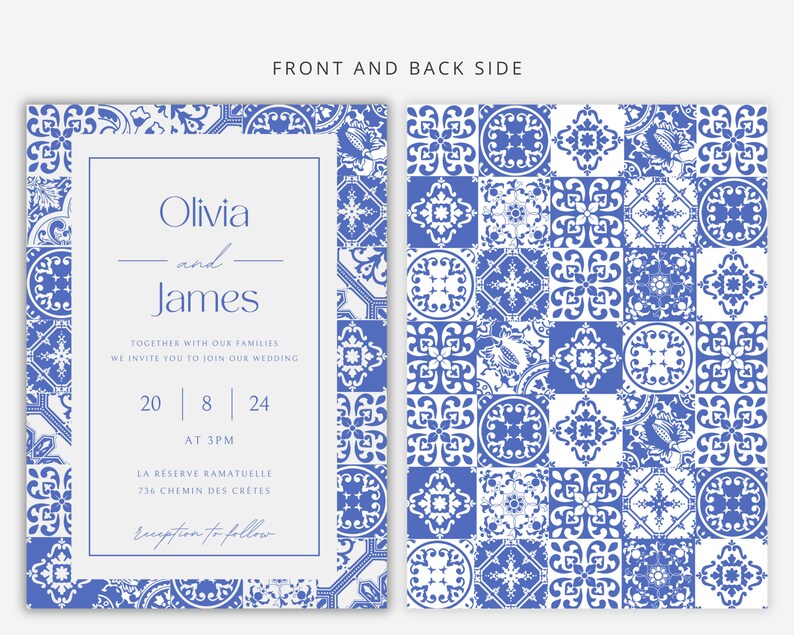 Italian Blue Tile Wedding Invitation Mediterranean Amalfi Coast ...