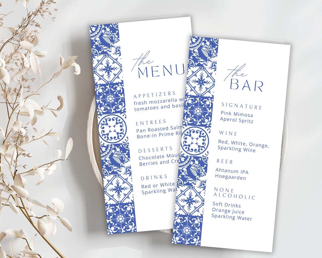Italian Blue Tile Menu Set | Mediterranean | Amalfi Coast | Positano ...