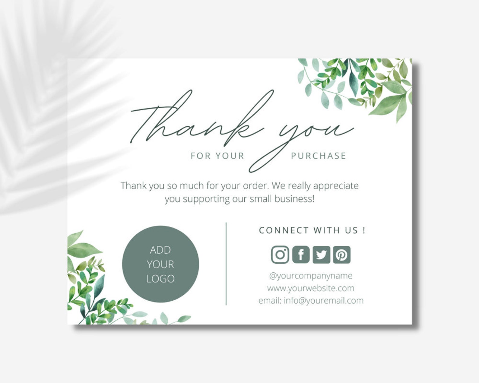 Thank You Card Editable Canva Small Business Template Printable Instant ...