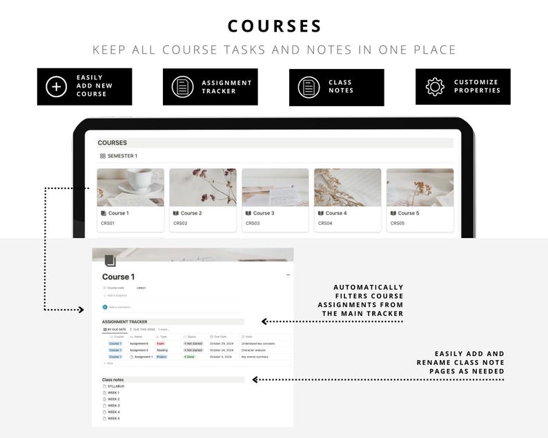Notion Student Planner Template Notion University Template Academic Notion Template School ...