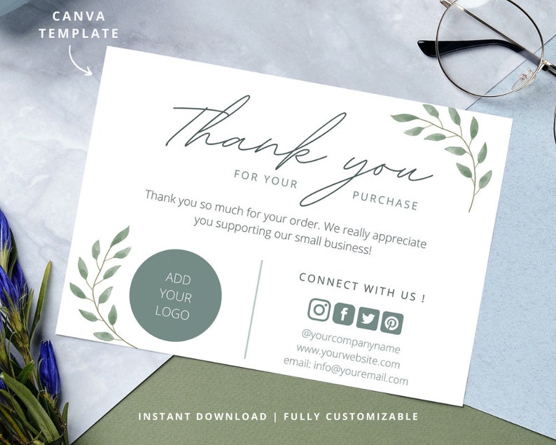 Thank You Card Editable Canva Small Business Template Printable Instant ...