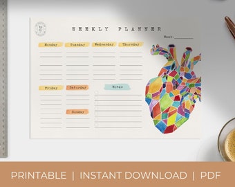 Weekly Planner Printable Landscape Brain Weekly Organizer Art Digital ...