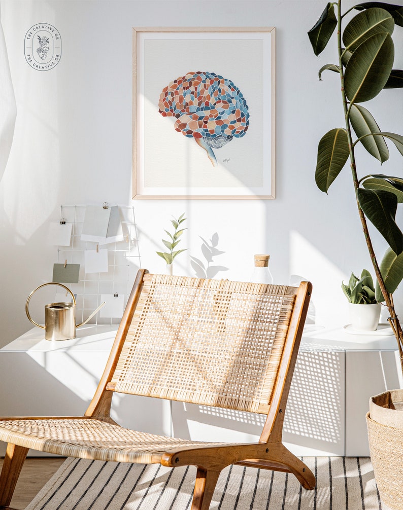 Mosaic Brain Watercolor Print, Anatomy Art, Brain Painting, Medical ...