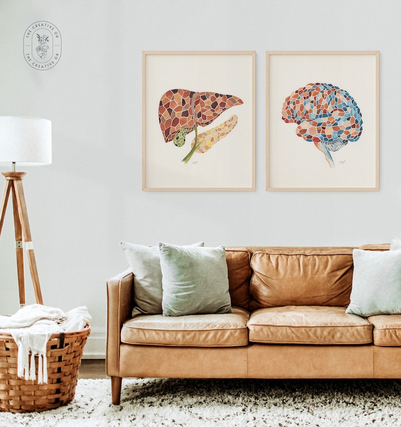 Mosaic Brain Watercolor Print, Anatomy Art, Brain Painting, Medical ...